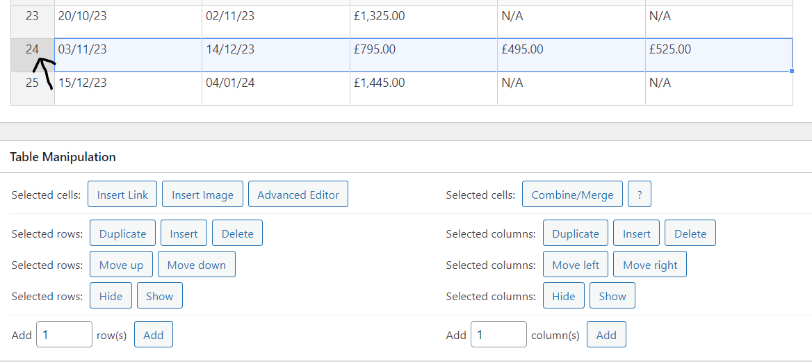 Editing Tables with TablePress - Greystoke Web Design, Penrith, Cumbria